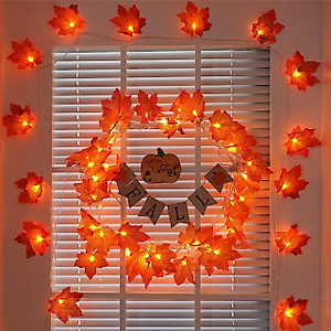 YEGUO 4 PCS Fall Decorations for Home, Thanksgiving Lights Battery Operated, Total 40ft 80 LED Lighted Fall Garland Maple Leaves for Halloween Holiday Autumn Harvest Fall Thanksgiving Decor