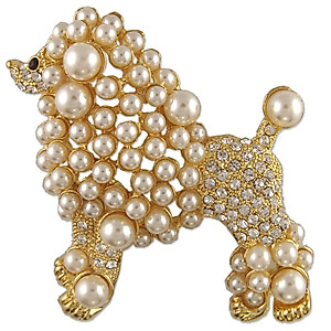 CRYSTAL GOLD PLATED POODLE DOG PIN BROOCH