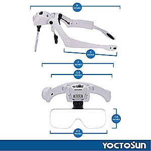 YOCTOSUN Head Magnifier with 5 LED Lights, Rechargeable Headband Magnifying Glass with 5 Interchangeable 1.2X, 1.8X, 2.5X, 3.5X, 4.5X Lenses, Great Magnifying Glasses for Jewelry, Arts and Crafts