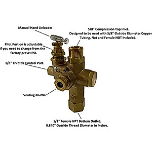 5/8" Compression Top Inlet for Copper Tubing Unloader Pilot Check Valve plus Throttle Control, 6.5HP Max Gas Compressors (125-150 PSI, Valve ONLY, Throttle Control Cable NOT Included)