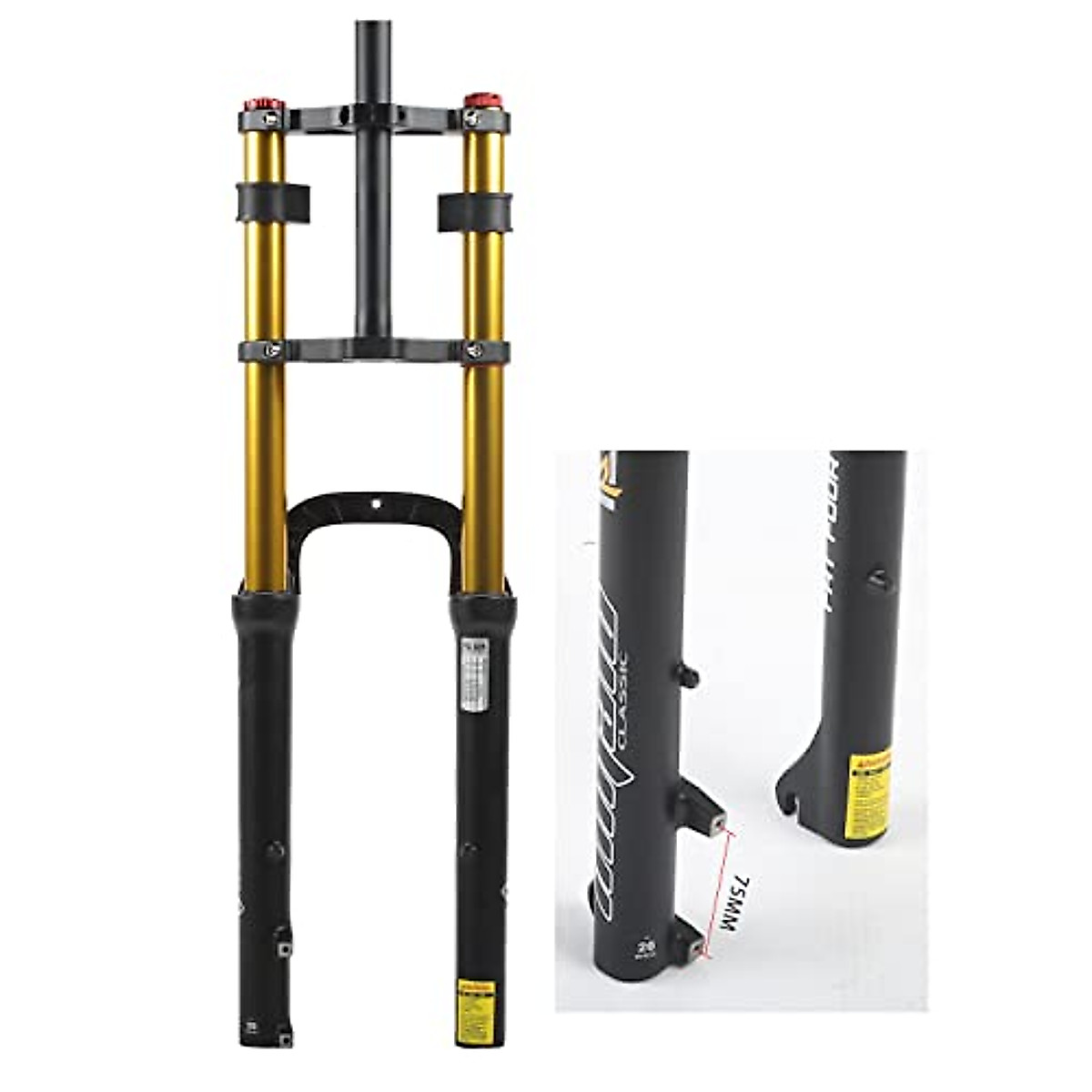 Syvrac Bike Suspension Fork 26" for Mountain Bike DH Air Double Shoulder Downhill Rappelling Shock Absorber Straight Tube Ultralight Bicycle Shock Absorber Rebound Adjust (Gold)