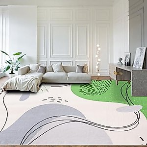 NEATIIP Abstract Botanical Print Rug for Living Room - Machine Washable 8x10 Area Rug Non-Slip Boho Rugs for Bedroom, Mid Century Modern Aesthetic Carpet for Dining Room Light Grey/Green