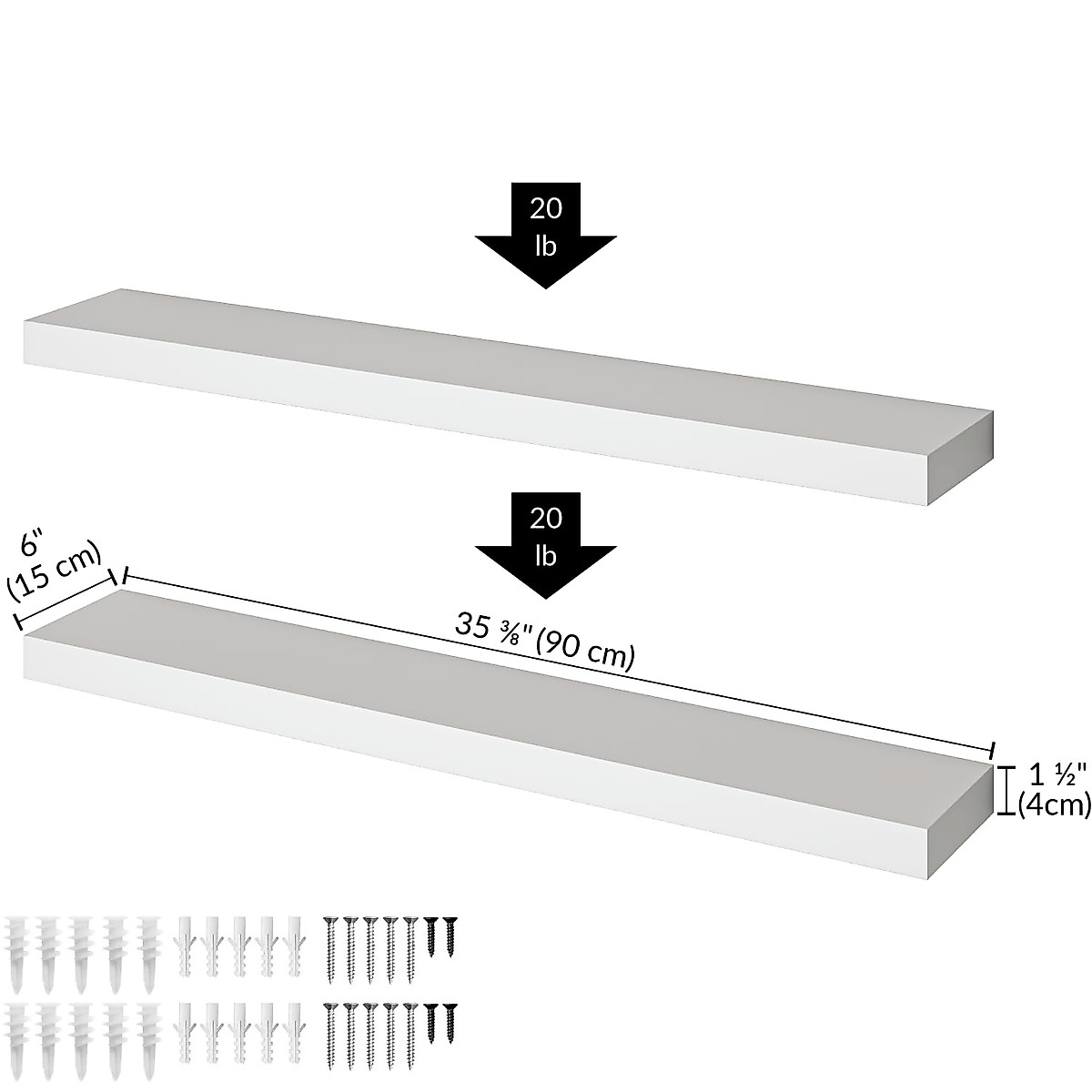 Ballucci Floating Shelves, 36" Wood Wall Shelf Set of 2, with Invisible Brackets for Bathroom, Living Room, Bedroom, Kitchen, Nursery, 6" Deep, White