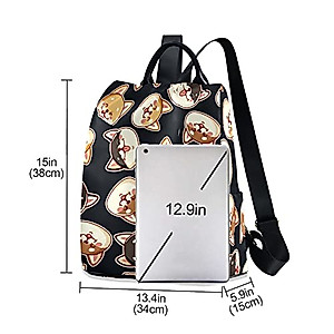 Cute Shiba Inu Print Casual Backpack for Women, Fashion Anti Theft School Travel Backpack Purse 15 inch Full print Aesthetic with Fuzz Ball Key Chain