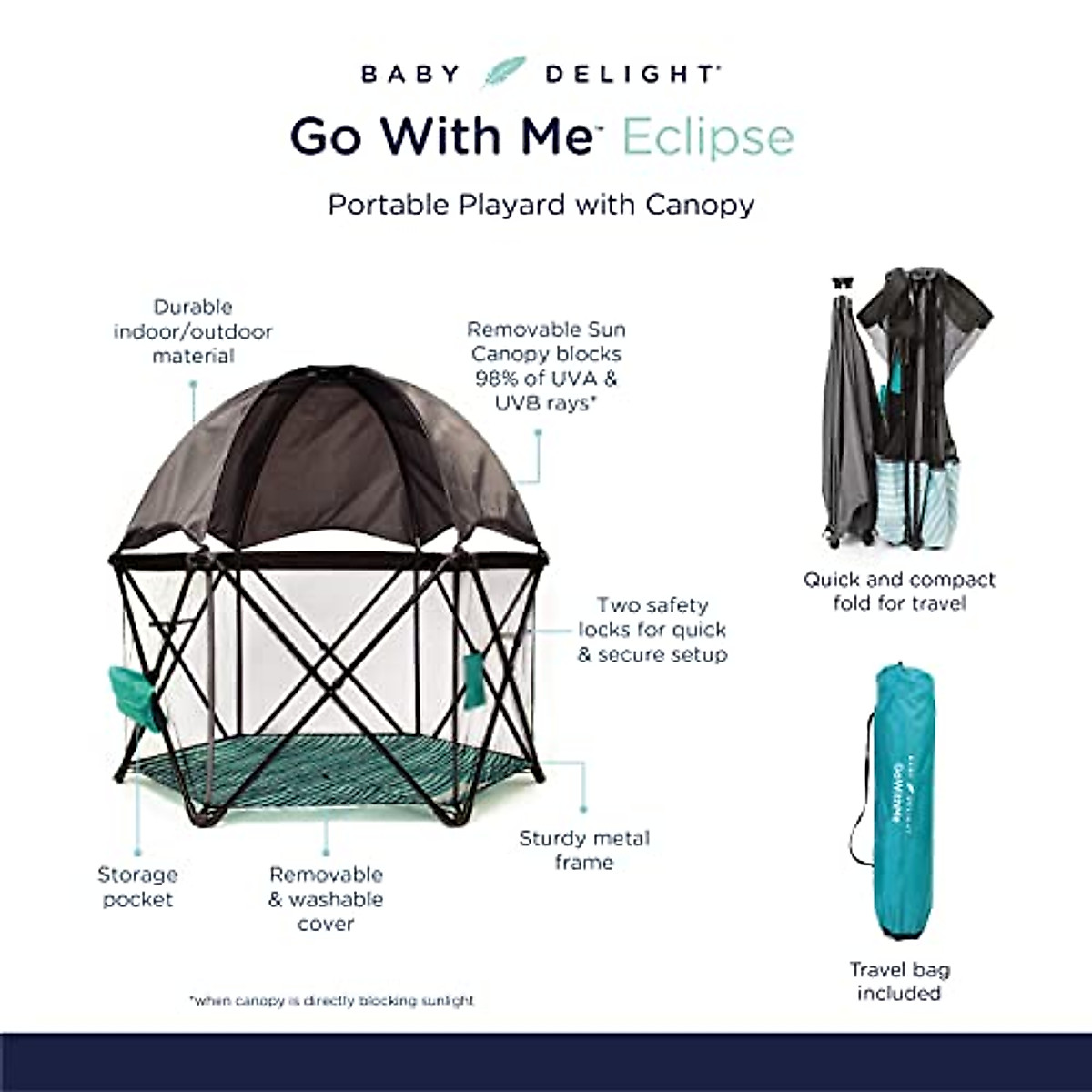 Baby Delight Go With Me Eclipse Mesh Portable Playard | Playpen | Sun Canopy | Indoor and Outdoor | Watercolor Stripe Base