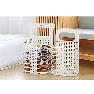 CARURLIFF Collapsible Laundry Basket Wall Hanging Orgainzer Bathroom Foldable Dirty Clothes Hamper with Handle (White-Large)