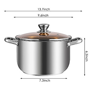 8 QT Soup Pot, Stainless Steel Stockpot with Lid, Saucepot Pasta Cooking Pot with Double Handles, Dishwasher Safe