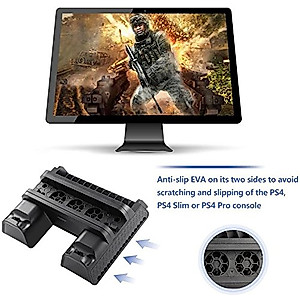 PS4 Vertical Stand, Megadream 12pcs Discs Storage Game Tower, Dual Controller Charging Dock Station, 3 Fans Cooler Cooling Stand with USB Expansion Hub for Sony Playstation PS4, PS4 Slim, PS4 Pro