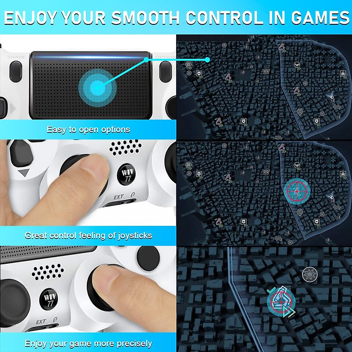2 Pack Wireless Controller for PS4 Controller,Wiv77 Gaming Controller for Playstation 4 Controller with Headphone Jack/Long Battery Life,Pa4 Controller/Control/Remote/Mando for PS4/Slim/Pro,Blue White