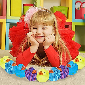 ArtCreativity Multicolored Pattern Rubber Duckies for Kids, Pack of 12 Cute Duck Bath Tub Pool Toys, Fun Carnival Supplies, Birthday Party Favors for Boys and Girls