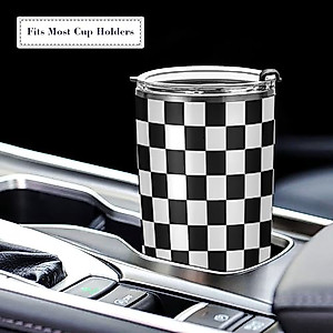 HXshaoye buffalo plaid check black white Stainless Steel thermal cups Leak-proof Lid and Straw coffee mug for men for hot and cold drinks cute flip straw tumbler vasos para agua gym 20oz