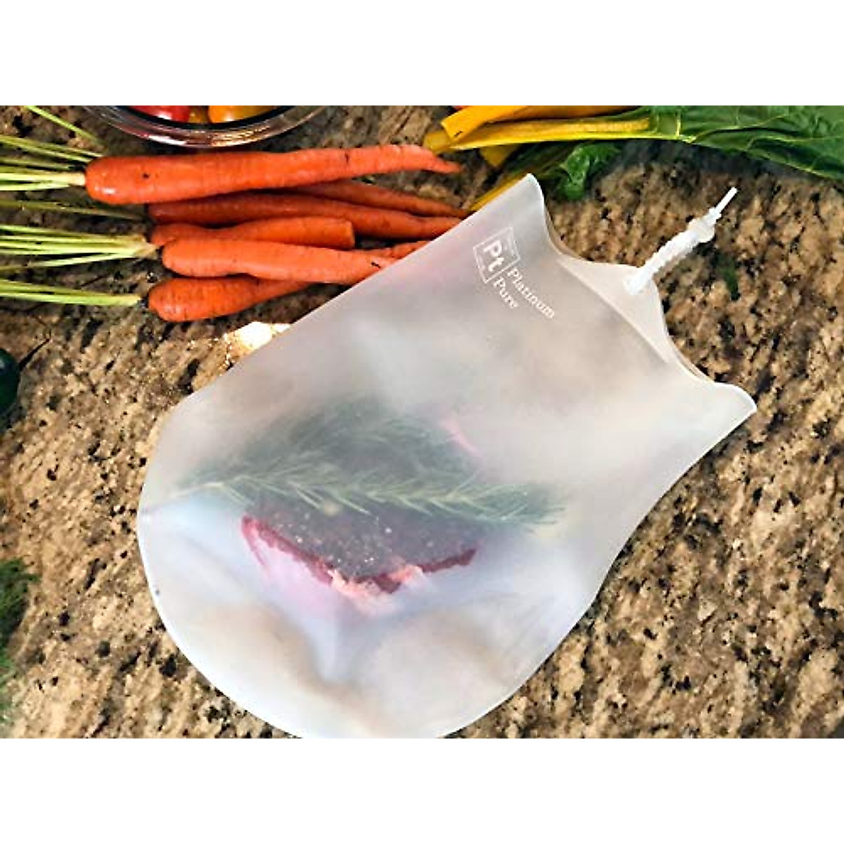 Platinum Pure - Large Reusable Sous Vide Bags - Set of 2 BPA Free Bags for Sous Vide Cooking - 100% Pure LFGB Platinum Silicone with no Fillers - Compatible with all immersion circulators, including Joule, Anova, ChefSteps, Kitchen Gizmo, Gramercy Kitchen