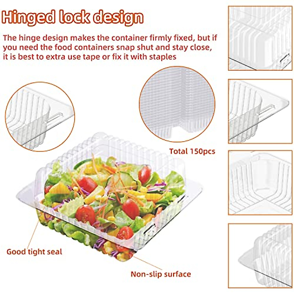 Goiio 200 Pcs Clear Plastic Take out Containers, in Disposable Clamshell Dessert Container with Lid, for Salads, Sandwiches, Hamburgers