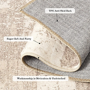 Area Rug Living Room Rugs: 5x7 Indoor Soft Small Low Pile Carpet Abstract Decor Large Washable for Bedroom Dining Room Under Kitchen Table Home Office - Beige/Ivory