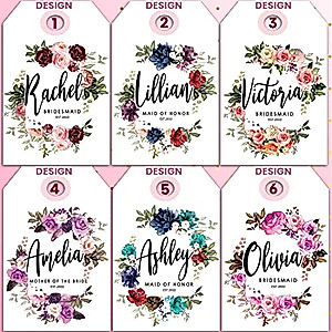 Personalized Wedding Gift Bags for Women w/Name & Text - 6 Floral Designs Customized Bridesmaid Canvas Bag Custom Flower Bride Shoulder Bachelorette Party Bridal Shower Tote C1, Beige