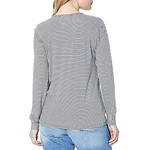 WonderWink Women's Striped Long Sleeve Tee, Pewter/White, Medium