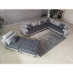 Stendmar 5pc Reversible Modern 2 Tone Gray Microfiber Big Sectional Couch Sofa Set S150D-RG