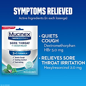 Mucinex InstaSoothe Sore Throat + Cough Relief Alpine Herbs & Mint Flavor, Fast Acting, Cooling Comfort, Powerful Sore Throat Oral Pain Reliever, 40 Medicated Drops (40 Count (Pack of 5))