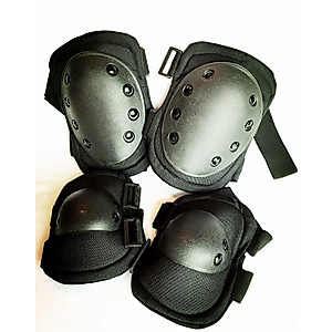 Bargain Crusader Military Tactical Knee Pad Elbow Pad Set Airsoft Knee Elbow Protective Pads Combat Paintball Skate Outdoor Sports Safety Guard Gear (Black)