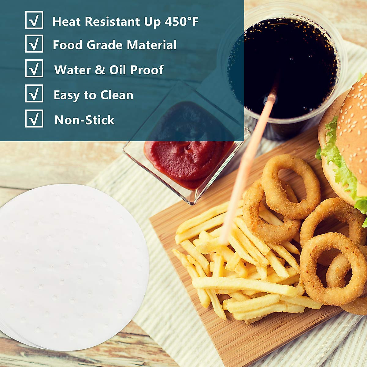 Air Fryer Perforated Parchment Paper,Non-Stick Air Fryer Liners 100 Pcs, White 7 Inch and 9 Inch (7 Inch)