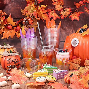 100 Pcs 12 oz Thanksgiving Disposable Cups Autumn Clear Plastic Cups Tumblers Disposable Wine Glasses Plastic Glasses Wedding Cups for Liquor Coffee Juice (Pumpkin)