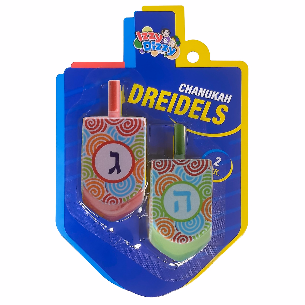 Hanukkah Dreidels - Extra Large Multi Colored Wooden Dreidel - 2 Pack