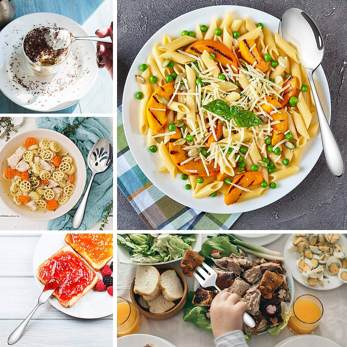 53-Piece Silverware Set with Steak Knives Serving Utensils, E-far Stainless Steel Flatware Cutlery Set for 8, Modern Tableware Eating Utensils for Restaurant Kitchen, Mirror Polished, Dishwasher Safe