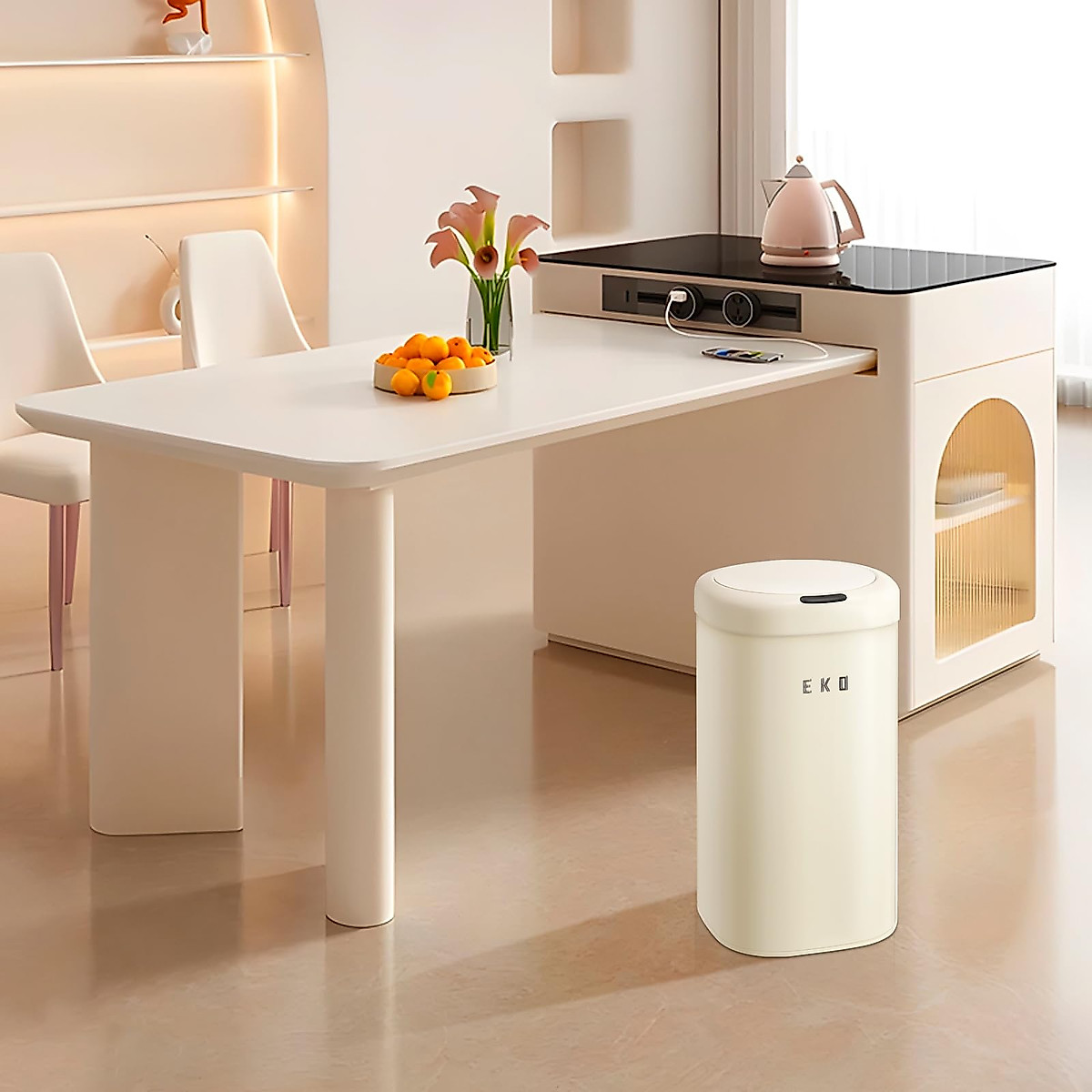 EKO Vintage Automatic Trash Can,12L / 3.2 Gal Small Motion Sensor Bathroom Trash Can with Lid, Soft Square Wastebasket Touchless Garbage Can, Vanilla Stainless