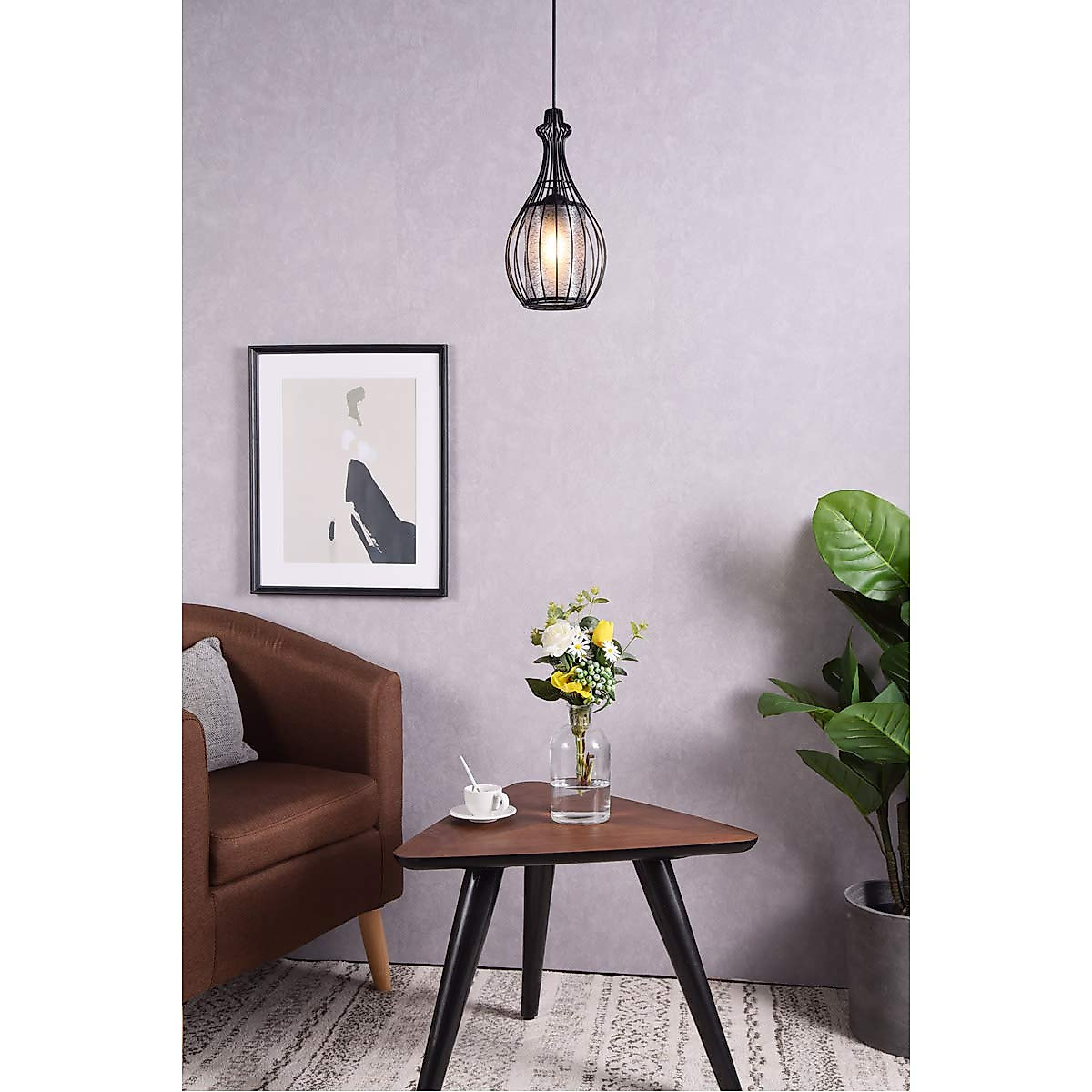 Living District Miya 1-Light Modern Metal Pendant in Black Finish