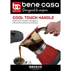 Bene Casa - Electric Espresso Maker 1-3 Cup Red, Cafetera Electrica Roja de 3 Tasa Model BC-95514.
