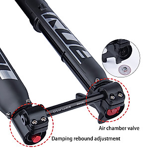 BOLANY Downhill Mountain Bike Air Suspension Front Fork Double Shoulder Inverted Aluminum Alloy Thru-Axle Boost Spacing 15 * 110mm Fork Fit for Disc Brake 26/27.5/29 Inch Tire (Tapered Steerer)