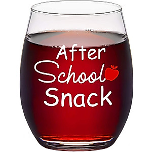 Teacher Gift - After School Snack Stemless Wine Glass 15Oz, Teacher Wine Glass for Preschool, Elementary, High School Teacher, Professor, Gift Idea for Teacher Appreciation Day, Retirement, Christmas