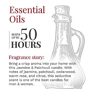 Essential Elements by Candle-lite Scented Candles, Jasmine & Patchouli Fragrance, One 9 oz. Single-Wick Aromatherapy Candle with 50 Hours of Burn Time, Off-White Color