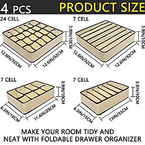 4 Pieces Underwear Drawer Organizers Divider,Fabric Foldable Dresser Storage Basket Organizers,Clothing Storage Organizers Box Bins for Bra,Lingerie, Panties, Socks, Briefs,Ties, Belts