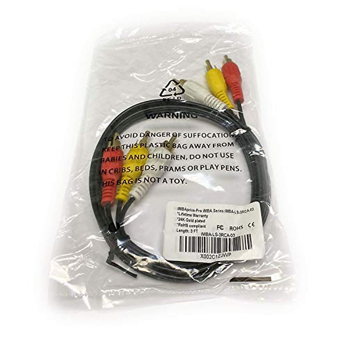 3FT RCA M/Mx3 Audio/Video Cable Gold Plated - Audio Video RCA Stereo Cable 3ft