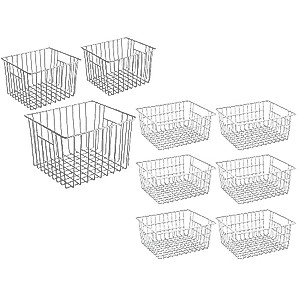 iPEGTOP Wire Storage Baskets and Deep Refrigerator Freezer Baskets, White- 3 Large and 6 Medium