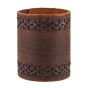 HZMAN Leather Bracelet for Men Punk Brown Wide Genuine Leather Wrap Cuff Bangle Bracelet Adjustable Wristband