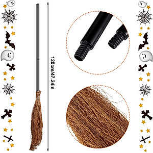 3 Pcs Kids Witch Halloween Cosplay Costume Includes Hooded Long Cloak Large Ruched Halloween Witch Hat Witch Broomstick(Retro)