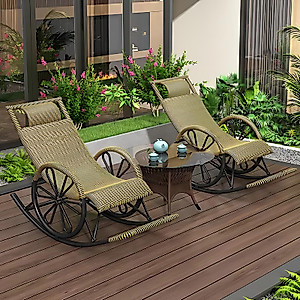 Hannahcos Outdoor Rocker Chair, Wicker Patio Chairs, Patio Lounge Chair with Armrests and Headrests, Modern Royal Chair for Bedroom, Living Room, Porch, Garden, Gold