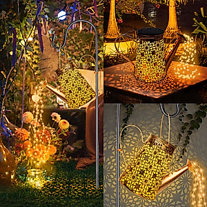 Solar Watering Can Lights,Solar Outdoor Lights,Outdoor Hanging Waterproof with 90Led String Lights,Decorations for Lawn,Backyard,Patio,Chrismas,Retro Metal Lights for Gifts for Mom Women Birthday