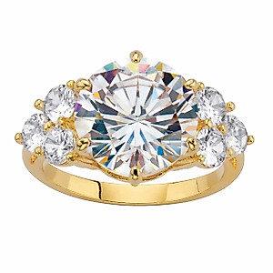 PalmBeach Jewelry Yellow Gold-Plated or Platinum-Plated Round Cubic Zirconia Cluster Engagement Ring Size 6