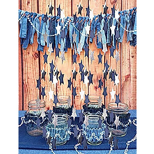 Navy Blue Glitter Silver Birthday Party Decorations Outer Space Decorations 2pcs Navy Blue Glitter Silver Paper Star Garlands Star String for Baby Shower Decorations