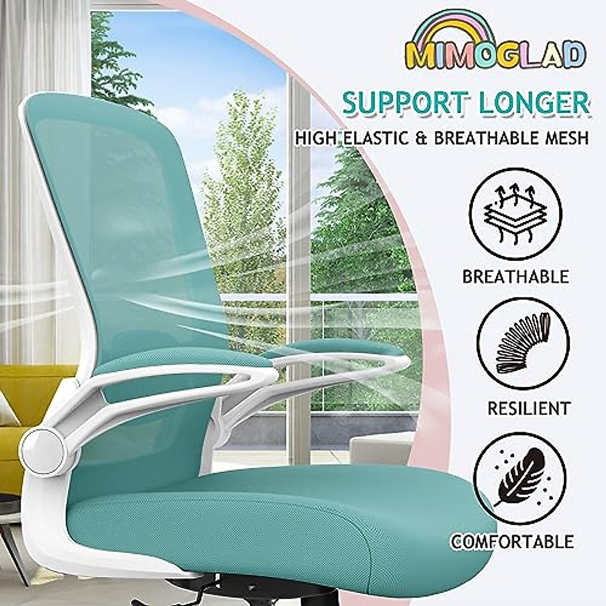 Mimoglad Home Office Chair, High Back Desk Chair, Ergonomic Mesh Computer Chair with Adjustable Lumbar Support and Thickened Seat Cushion (Modern, Tiffany Blue)