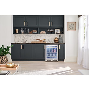 Zephyr 24" Wine Fridge & Beverage Refrigerator ADA Single Zone Under Counter - Mini Wine Cooler Cellars Small Beer Fridge Cabinet Drink Chiller Freestanding with Glass Door - 7 bottles 112 cans