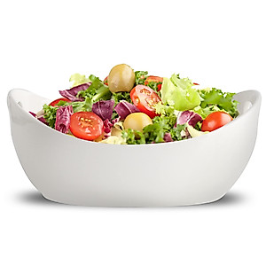 Neaylfe Porcelain Large Serving Bowls with Handles Serving Dishes Set Serving Platter Ceramic Salad Bowls for Parties Entertaining Set of 2 Black S and White L