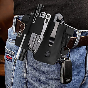 Happara Multitool Belt Sheath, EDC Leather Belt Organizer, Sheath with Pen Holder, Key Fob, Flashlight Sheath, Tool Organizer Fanny Pack for Work and Daily Use, Gifts for Men