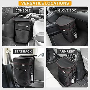 EcoNour Car Trash Can with Lid & Storage Pockets | Waterproof Garbage Can | Hanging Trash Bin with Removable Inner Bag | Trash Can for SUVs, Trucks & More | Black