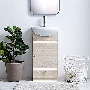 18 Inch Bathroom Vanity, Small Narrow Bath Vanity With Sink Combo, Modern Gray Wood RV Freestanding Storage Bathroom Vanity Cabinet Set, White Ceramic Vessel Sink For Small Space, 1 Door 1 Drawer