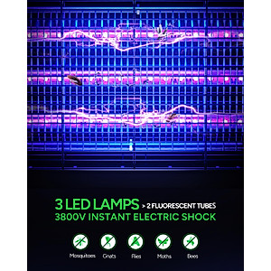 Buzbug LED Bug Zapper Indoor, 10 Years Lifespan 3 Lamps Sustainable Less Power, 3800V Powerful Electric Mosquito Zapper, Durable Fly Trap Mosquito Trap, Fly Killer Fly Zapper -MA009