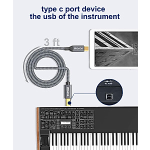 USB C Printer Cable 15ft, AkoaDa USB B To USB C Cable Compatible With MIDI, Piano, MacBook Pro, iPad Pro, HP Canon Printers, Lexmark, Brother, Xerox, MacBook Air And More Type-C Devices/Laptops (Grey)